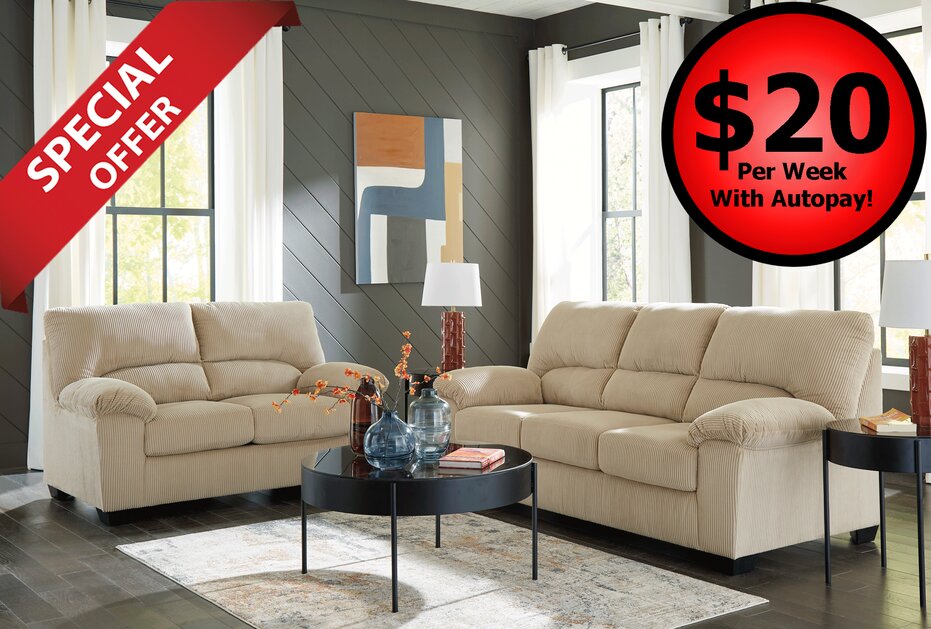 Simplejoy Sand Sofa & Loveseat - Continental Home Center